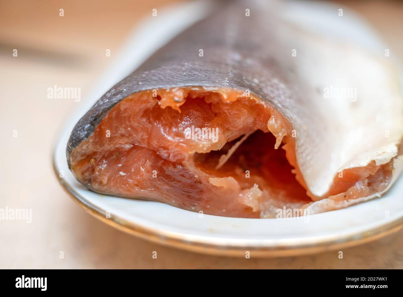 Salted pink salmon on a large platter close up. Photos about the ...