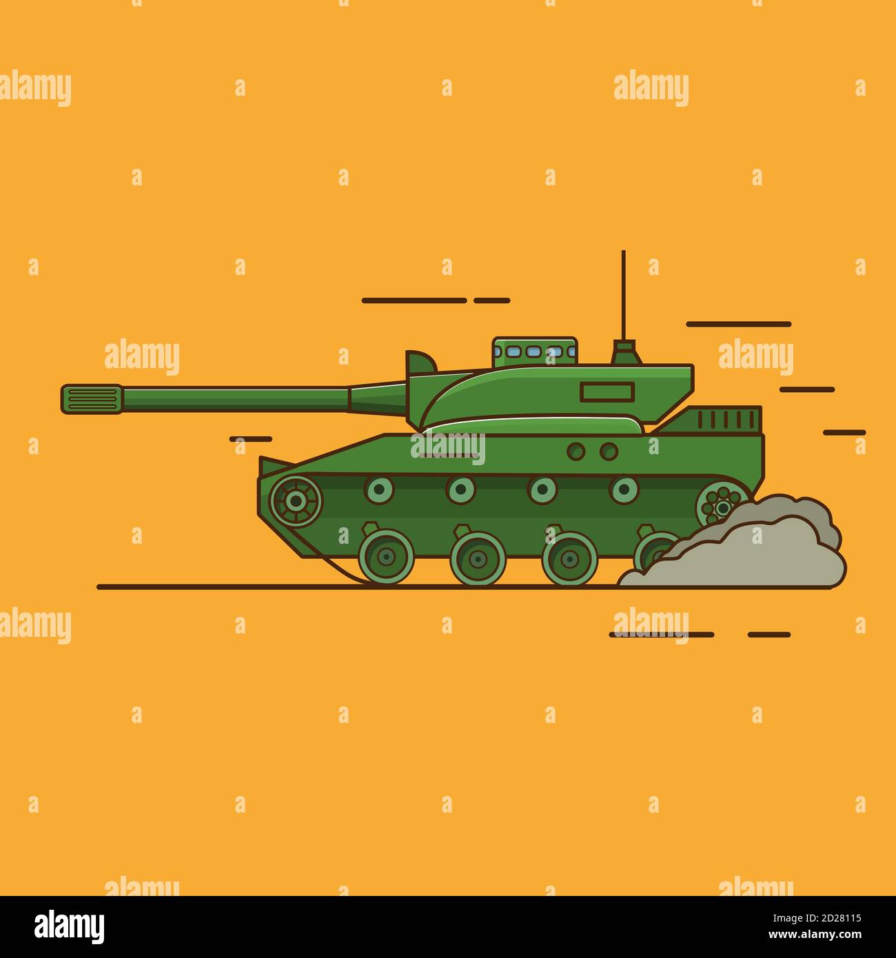 Modern tank military.Isolated on yellow background. Flat vector Stock ...