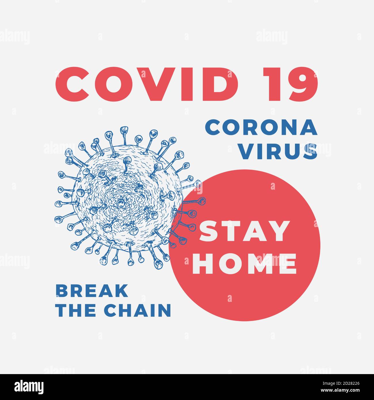 Coronavirus Bacteria Vector Stay Home Sign. Hand Drawn Covid 19 Sketch ...