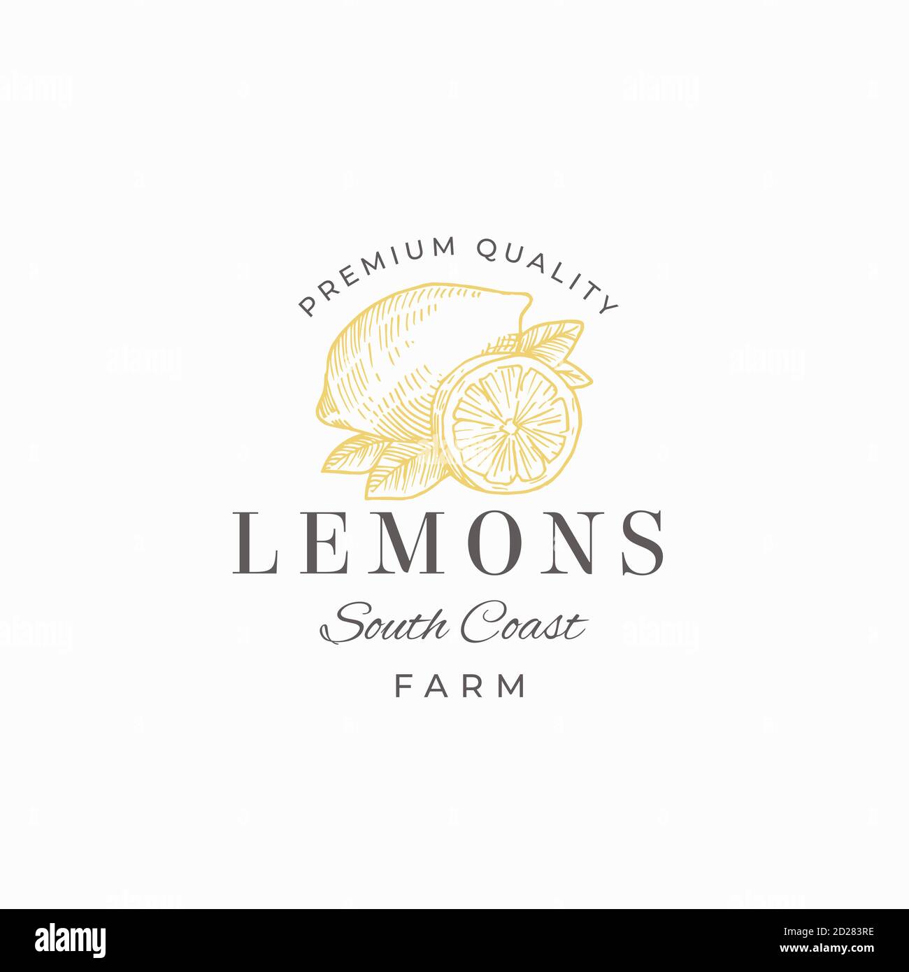 Lemon Fruit Farms Abstract Vector Sign, Symbol or Logo Template. Hand ...