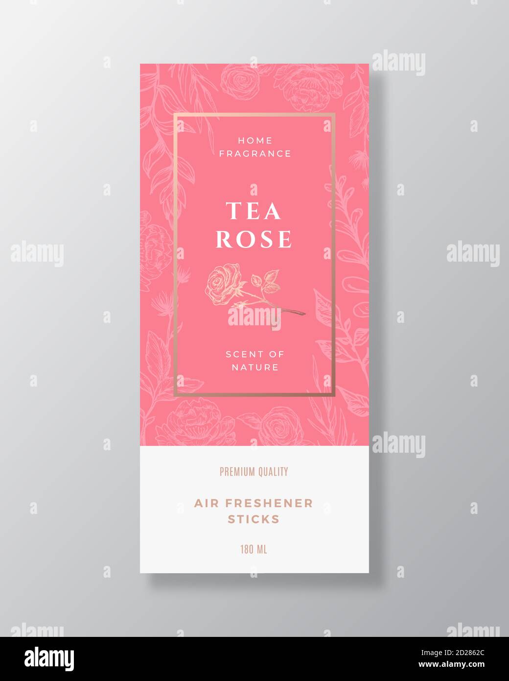 Tea Rose Home Fragrance Abstract Vector Label Template. Hand Drawn ...
