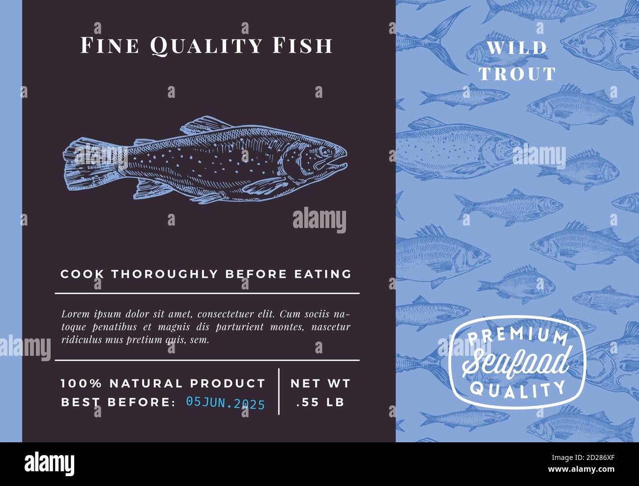 Premium Quality Trout Abstract Vector Packaging Design or Label. Modern ...