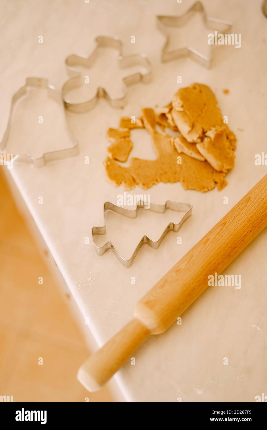 The process of making gingerbread cookies - rolling pin, molds and ...