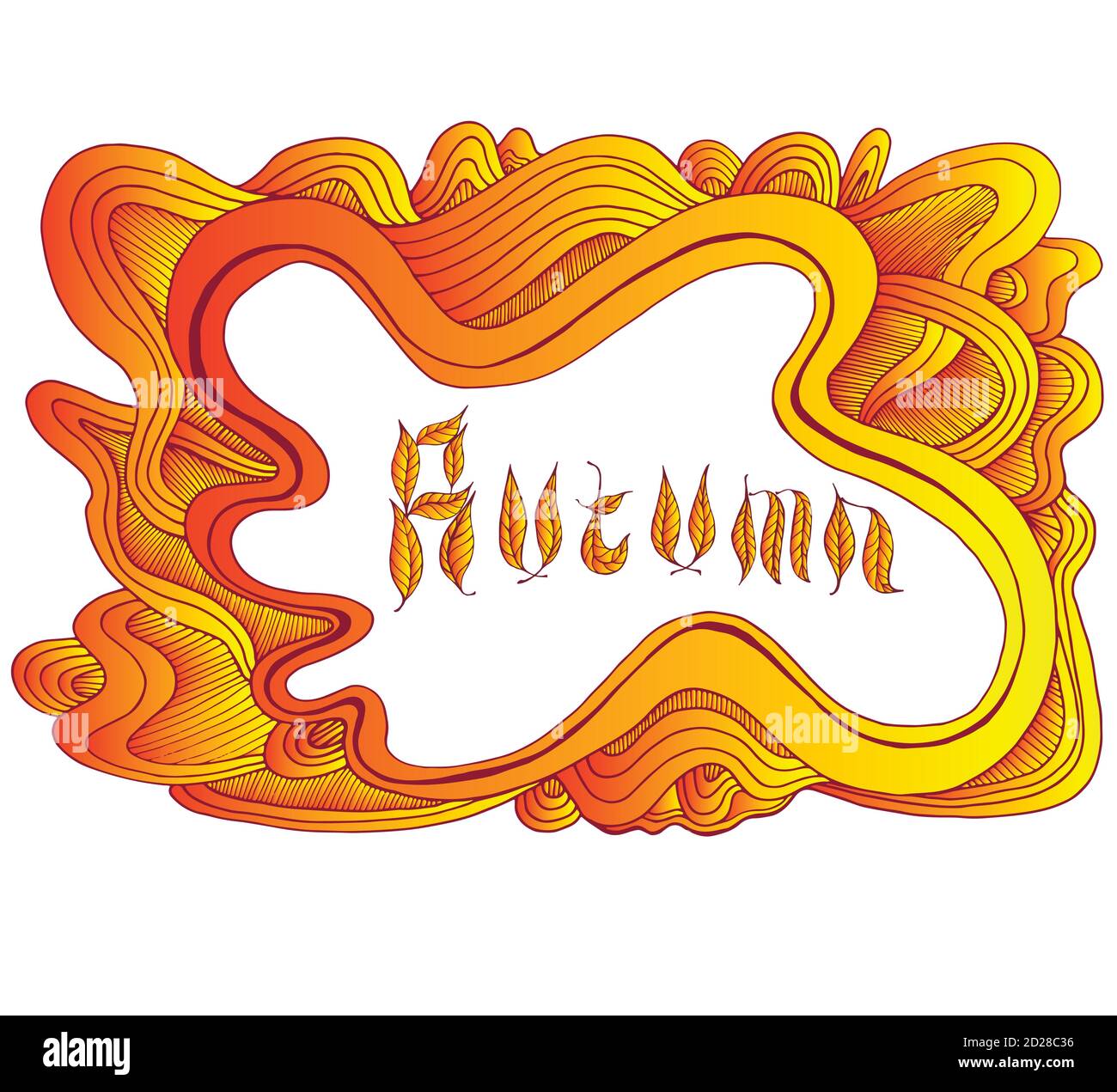 Autumn Word with Doodle elements, vintage style, golden and red Stock ...