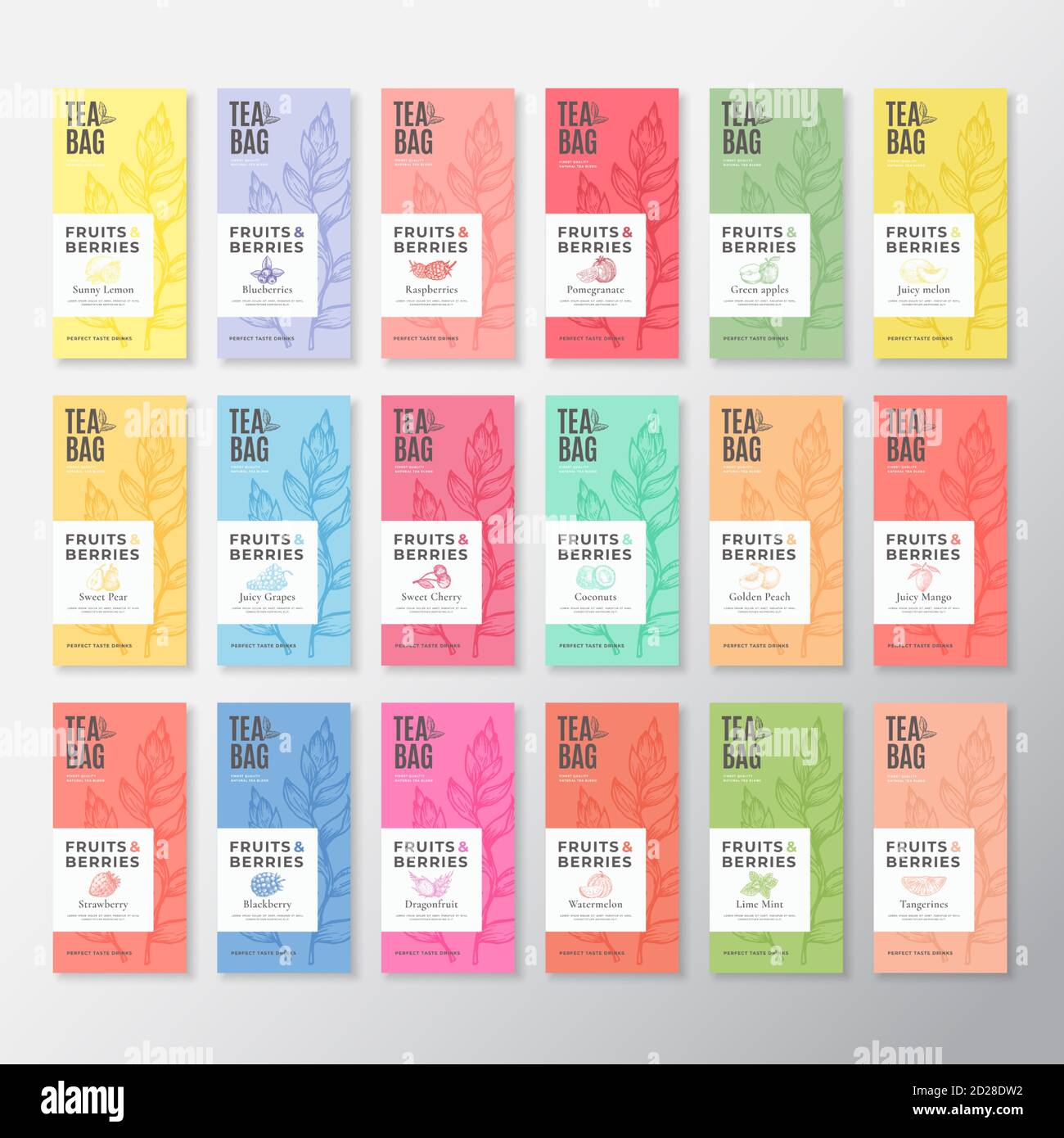 Fruit and Berries Tea Labels Collection. Abstract Vector Packaging ...