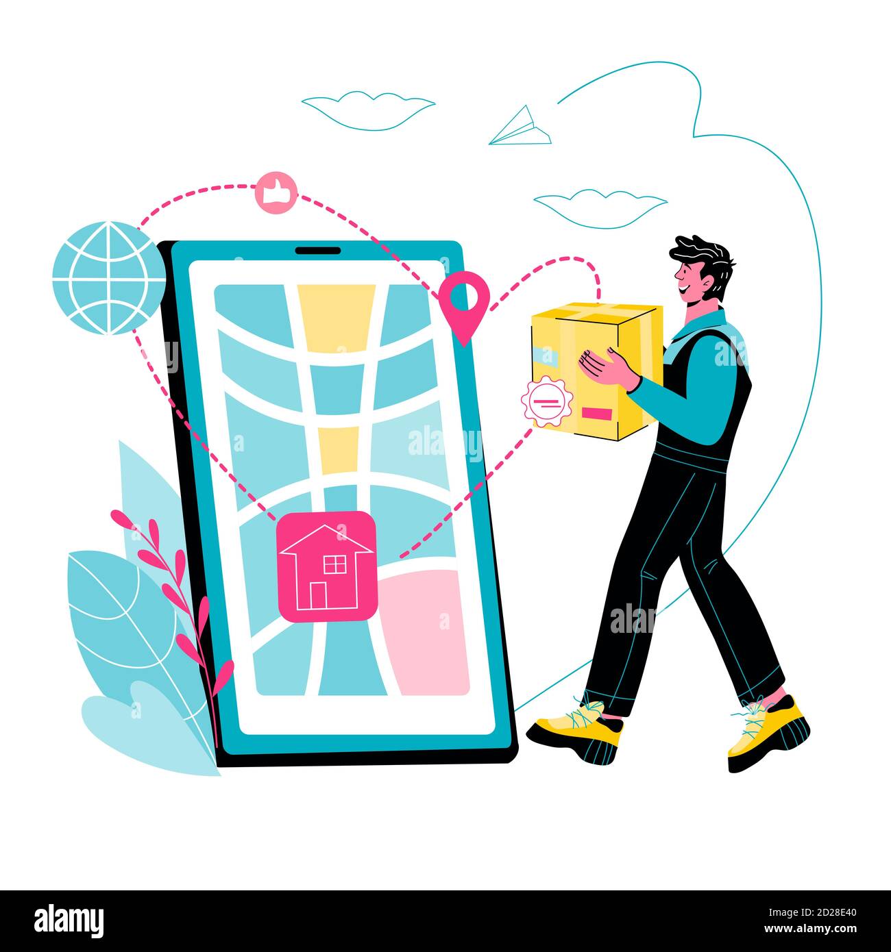 Delivery and parcels tracking app flat cartoon vector illustration ...