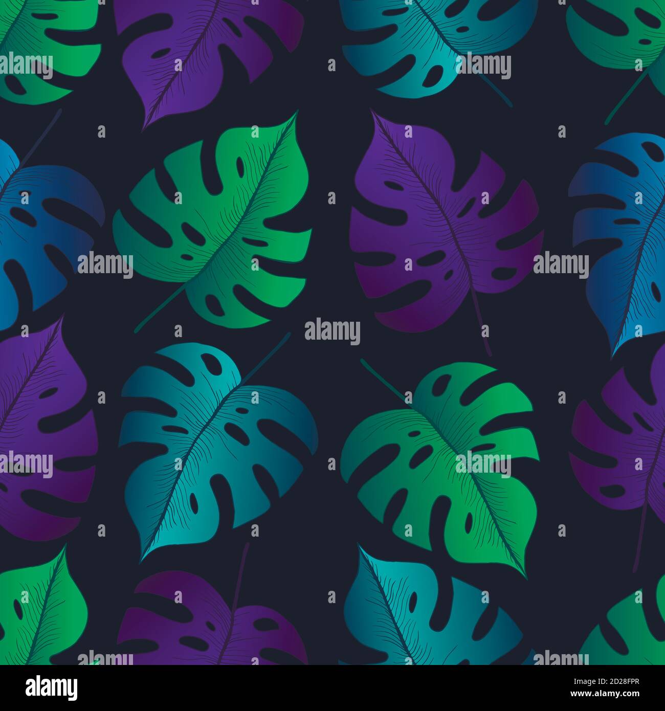 Tropical leaf monstera seamless pattern, black background Stock Vector ...