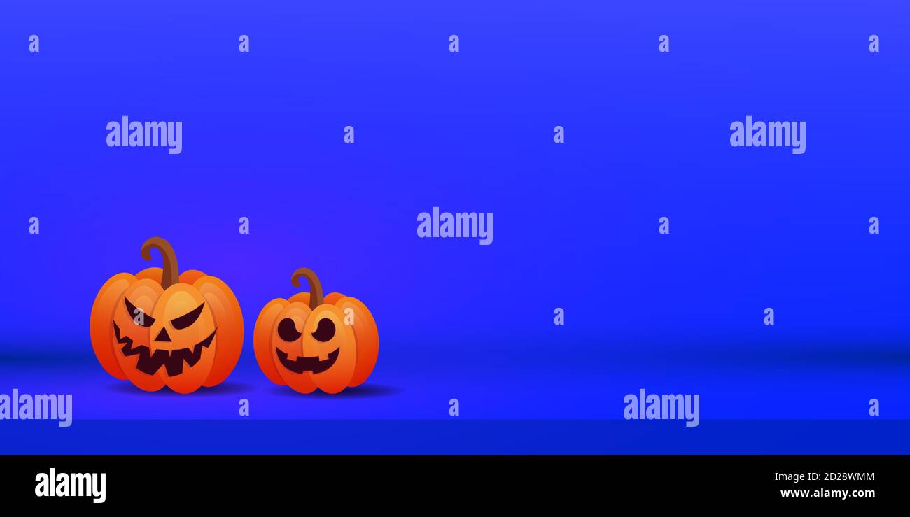 Happy halloween minimal creative banner with two orange scary pumpkins ...