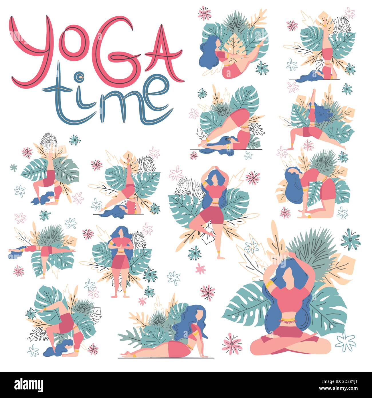 illustration - group of yoga woman. Do yoga concept. Lettering text ...