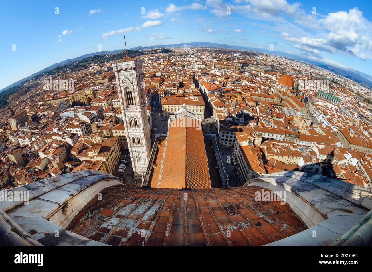 Full fisheye aerial view of Florence town center (Italy) with rooftops ...