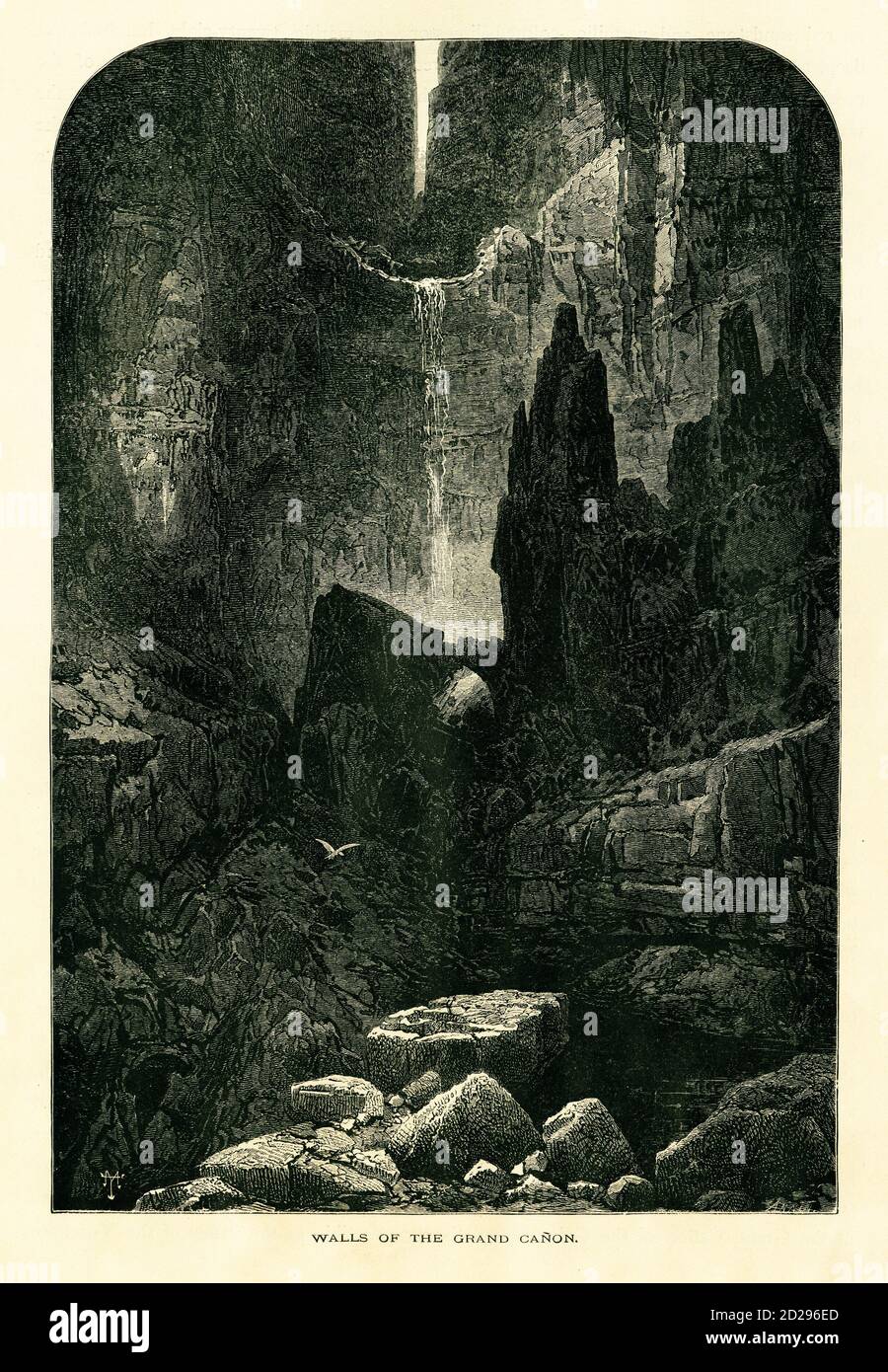 19th-century engraving of the walls of the Grand Canyon, carved by the ...