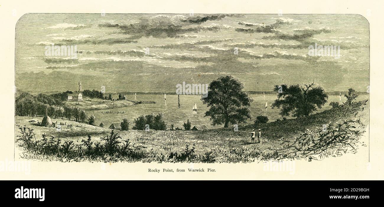 Antique engraving of Rocky Point on Warwick Neck, U.S. state of Rhode ...