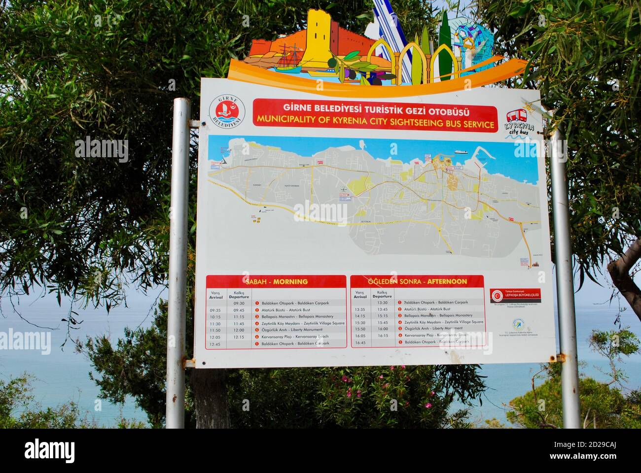 Girne, Kyrenia, Northern Cyprus. Circa May 2019. The bus sign of ...