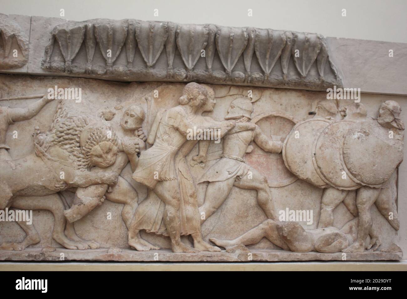 Section of the frieze from the Treasury of the Siphnians, now in the ...