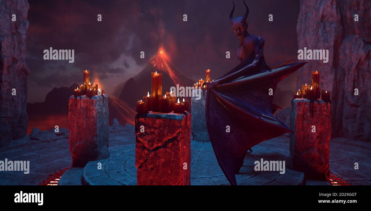 Fallen angel satan in hell - 3d rendering Stock Photo - Alamy