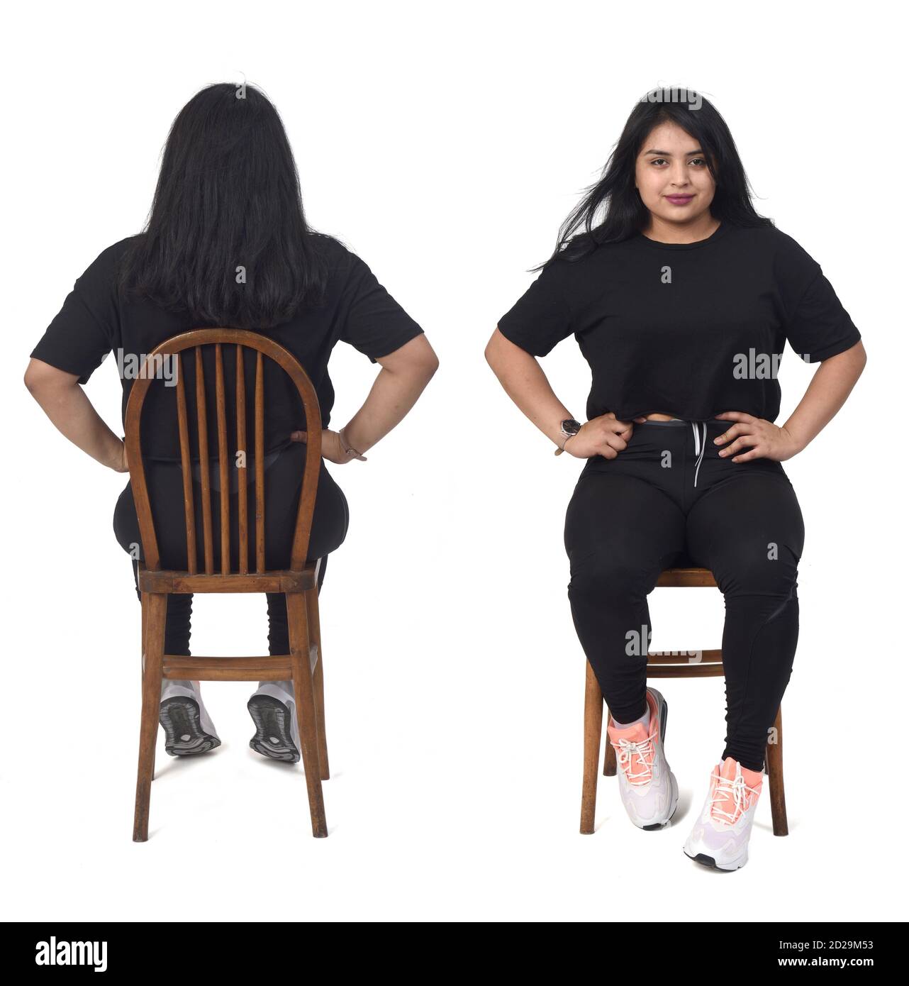 front and back view woman with sportswear on white background Stock ...