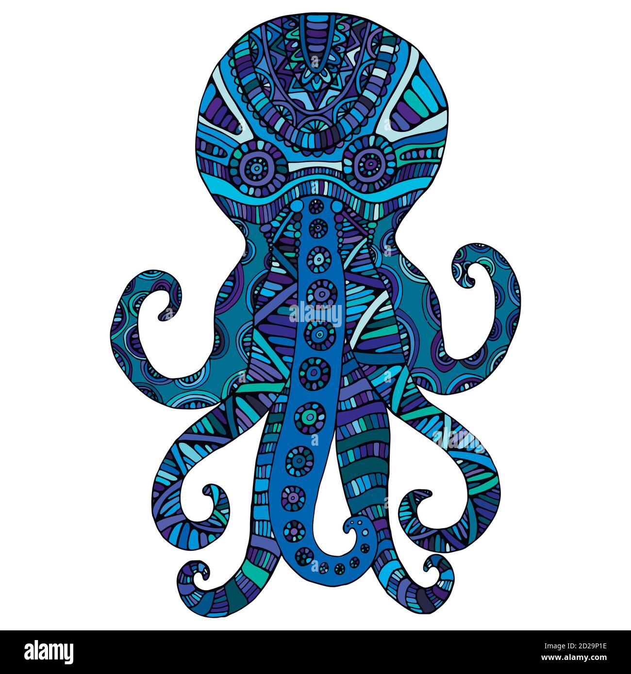 Fantasy ornamental octopus blue color Stock Vector Image & Art - Alamy