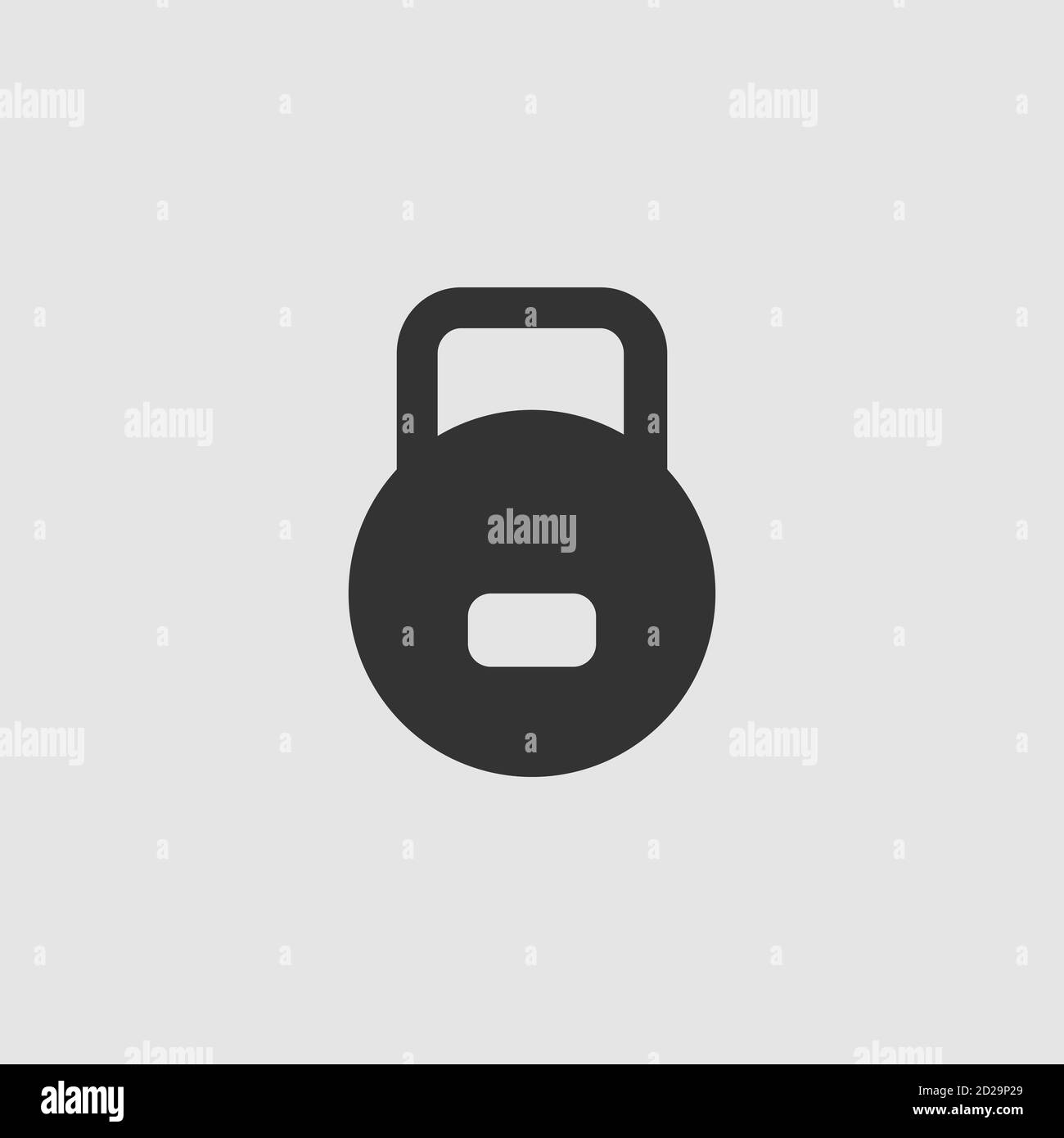 Kettlebell icon flat. Black pictogram on grey background. Vector ...