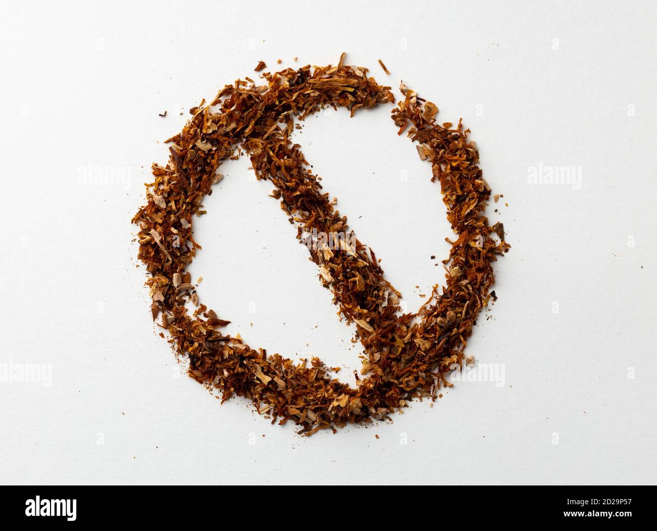 Smoking is forbidden banner with scattered tobacco on white background ...