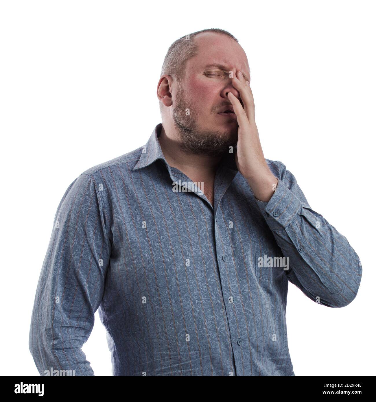 emotional actor man in a gray shirt posing on a white background in ...