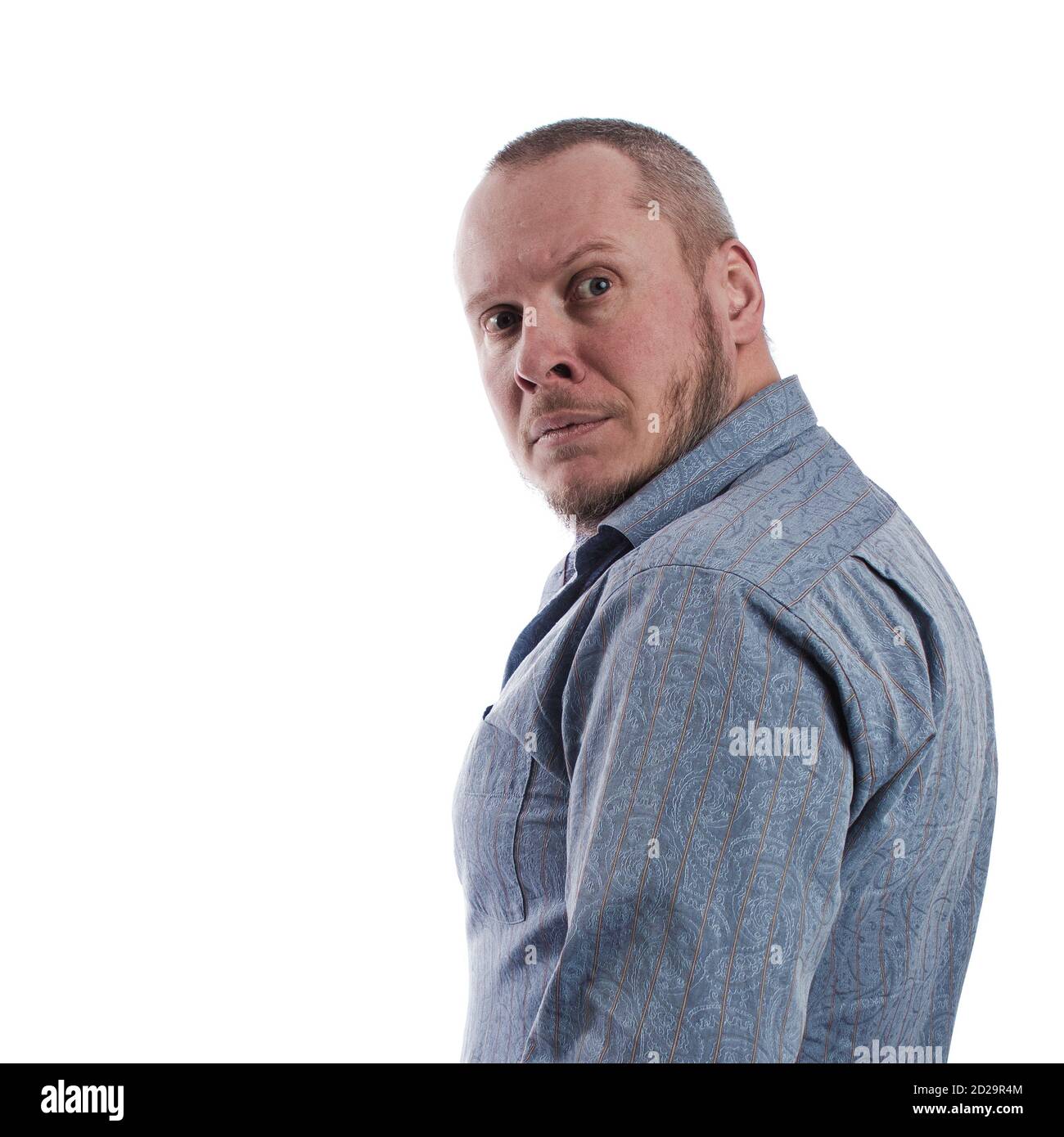 emotional actor man in a gray shirt posing on a white background in ...