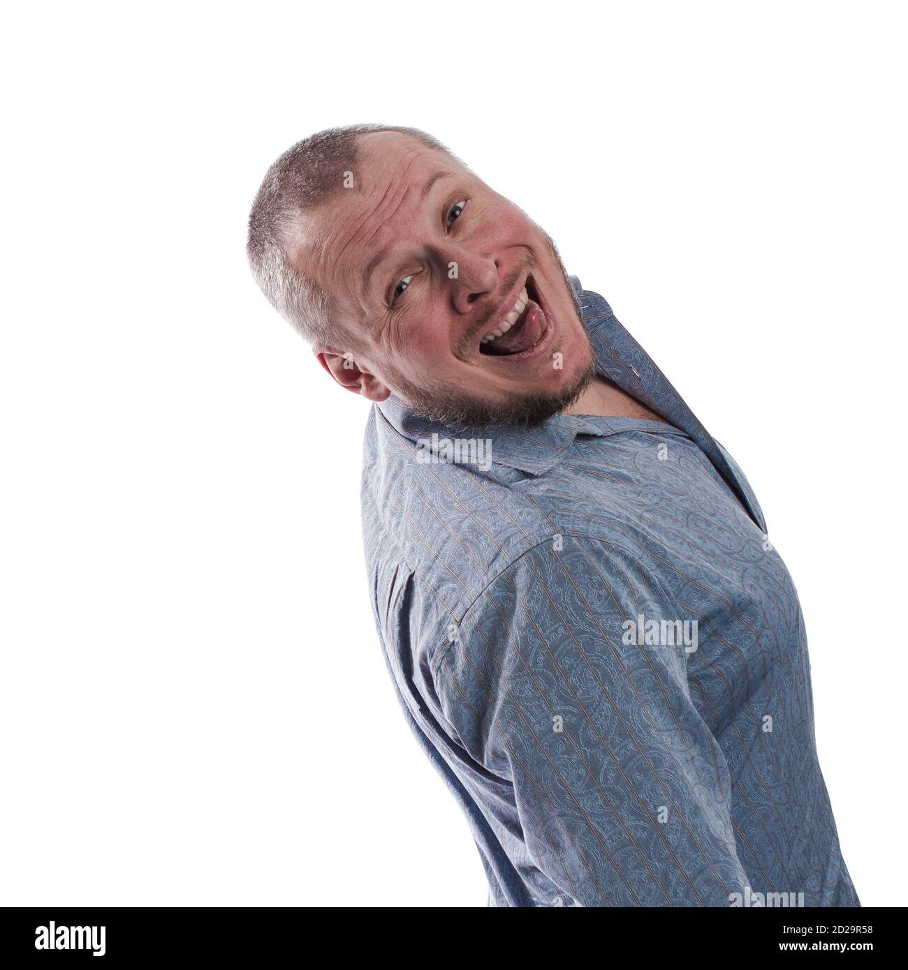 emotional actor man in a gray shirt posing on a white background in ...