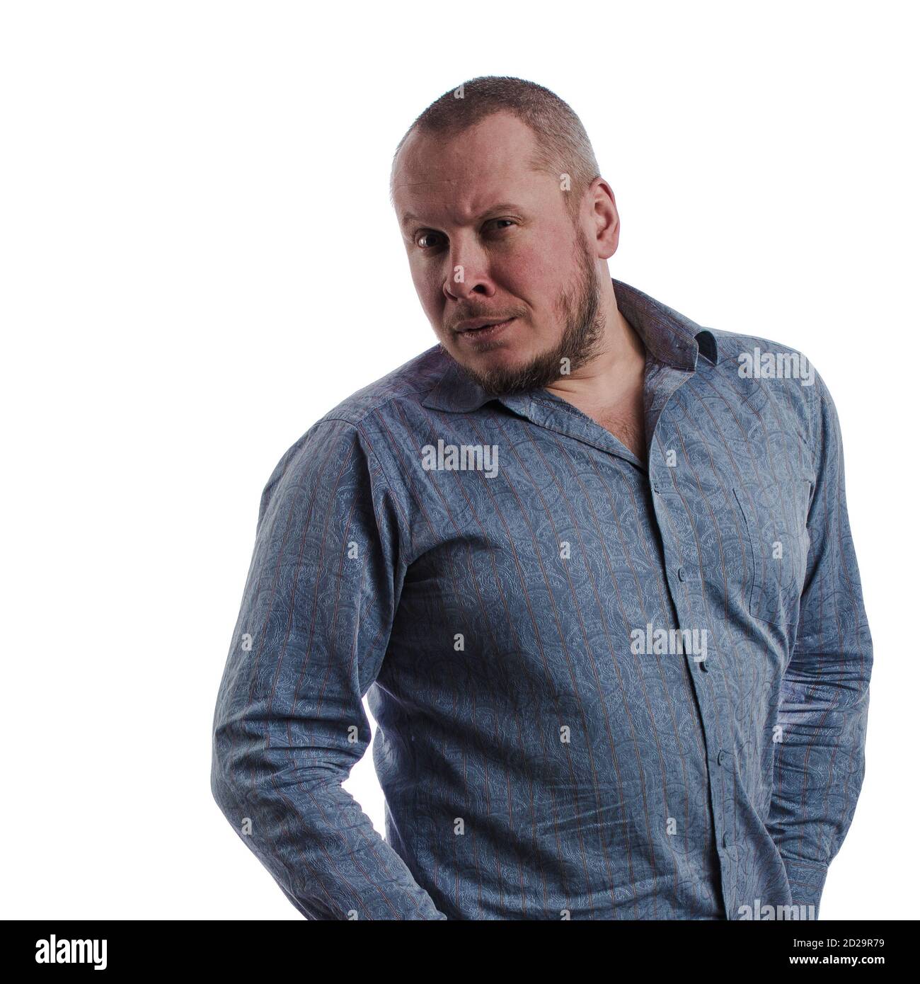 emotional actor man in a gray shirt posing on a white background in ...