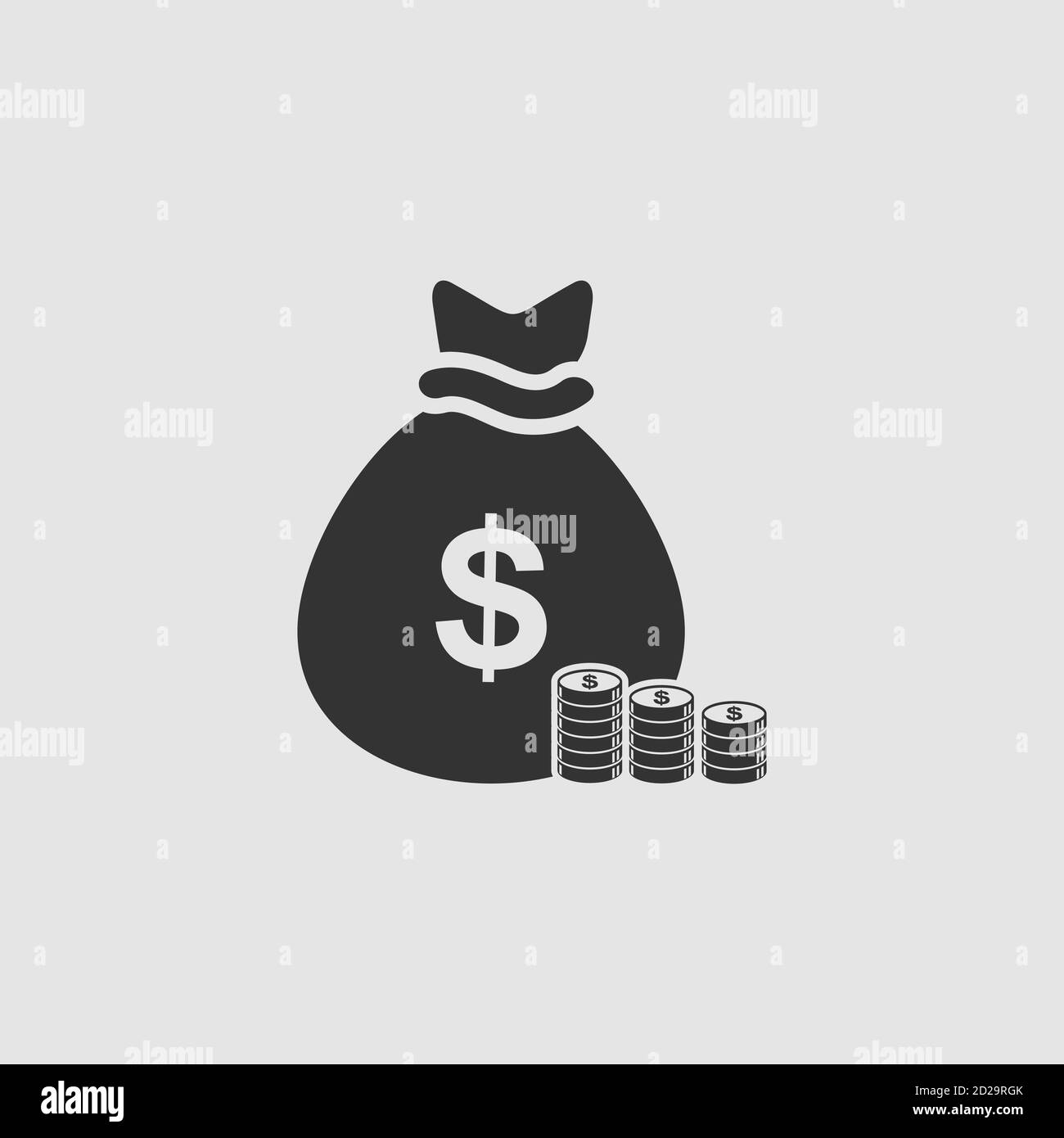 Money icon flat. Black pictogram on grey background. Vector ...