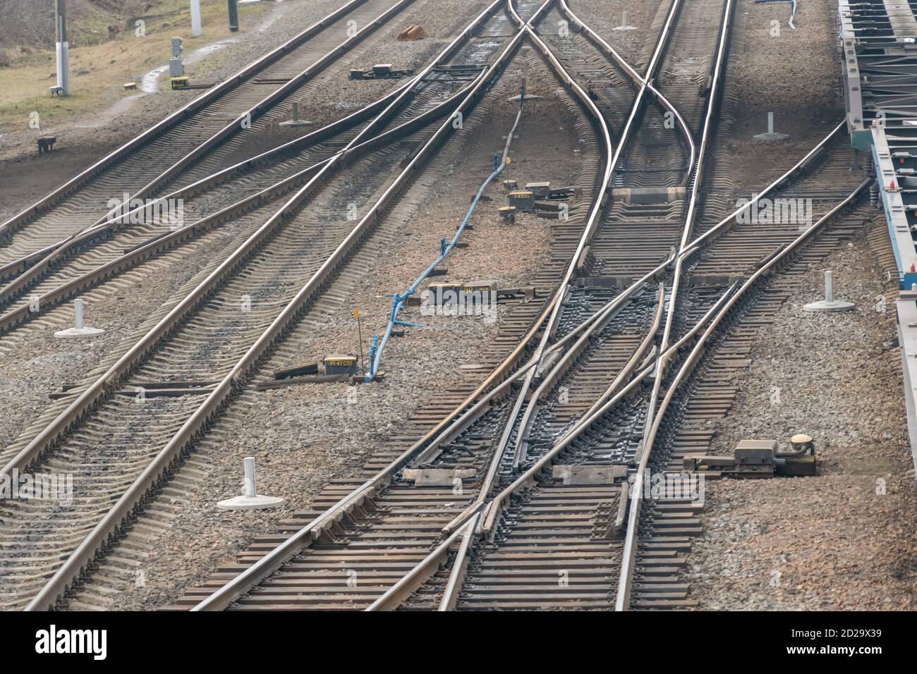 Railway tracks, junction of tracks, top view Stock Photo - Alamy