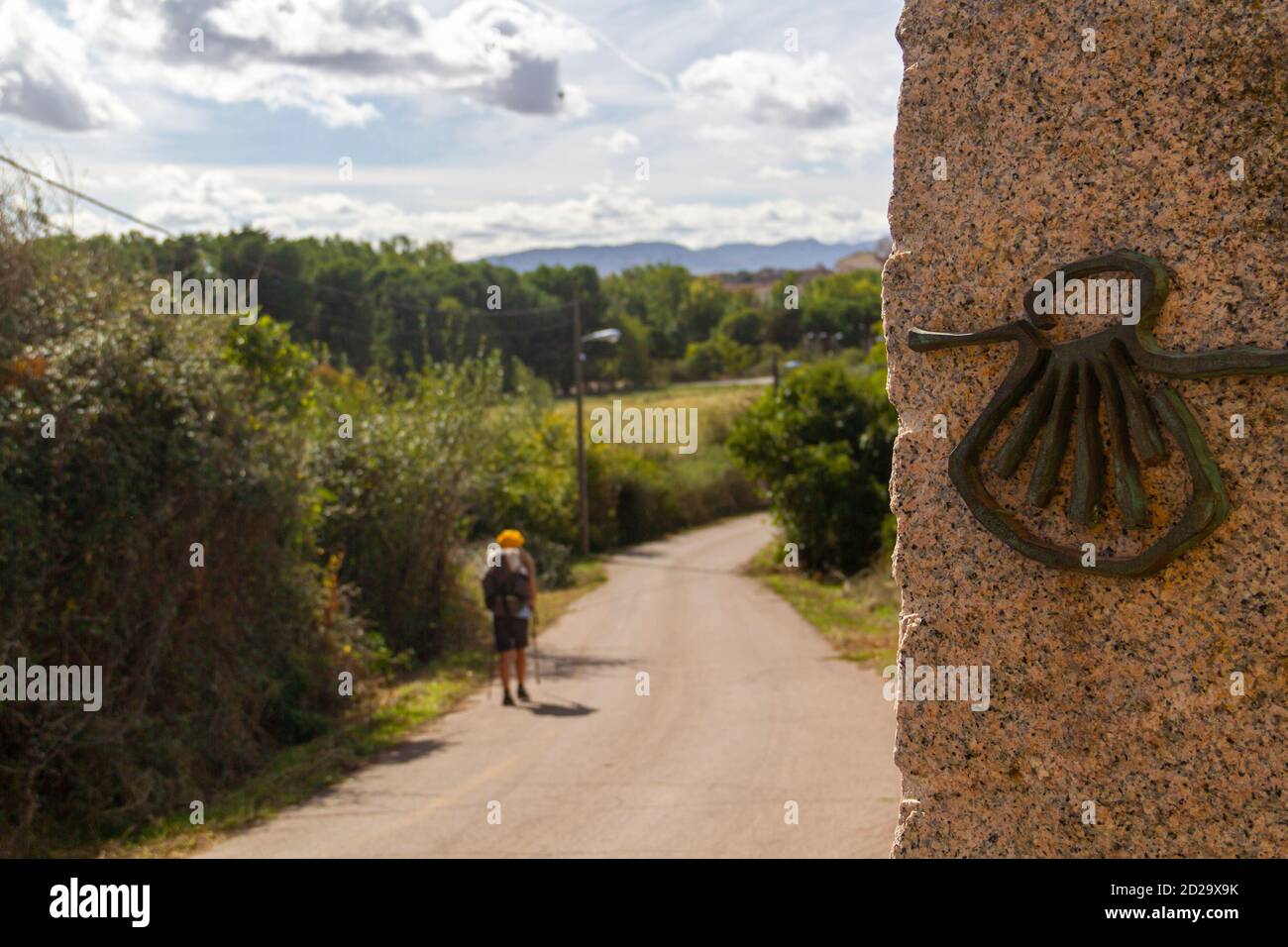 Pilgrim on the route of the Camino de Santiago (Way of Saint James ...