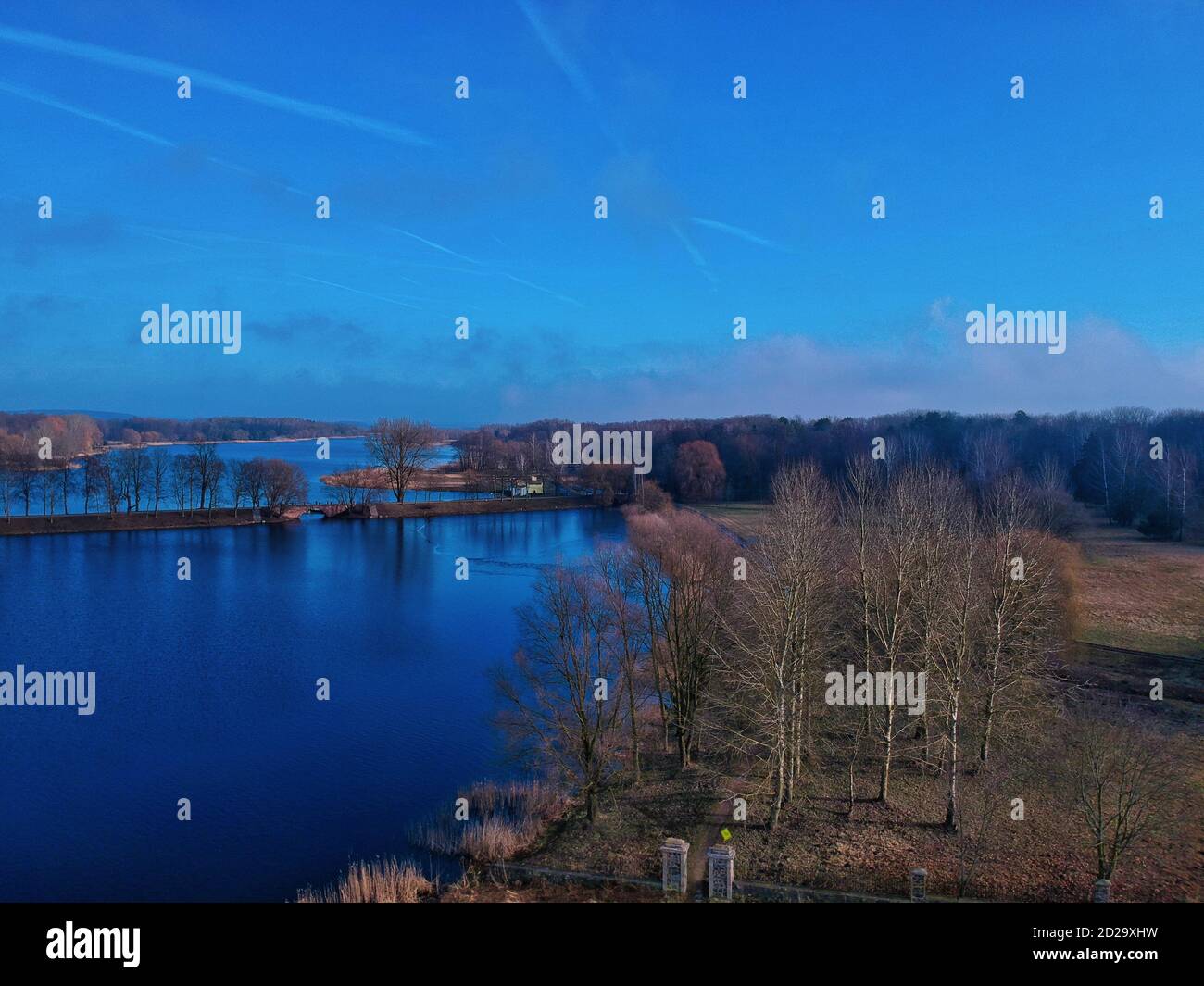 Aerial view of a beautiful landscape by the lake Stock Photo - Alamy