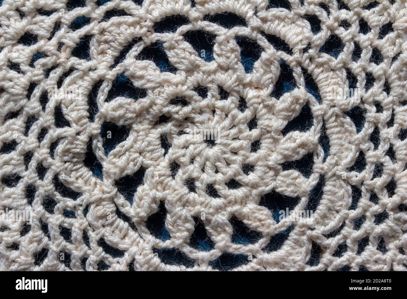 Full frame macro texture background of a white hand crocheted doily ...
