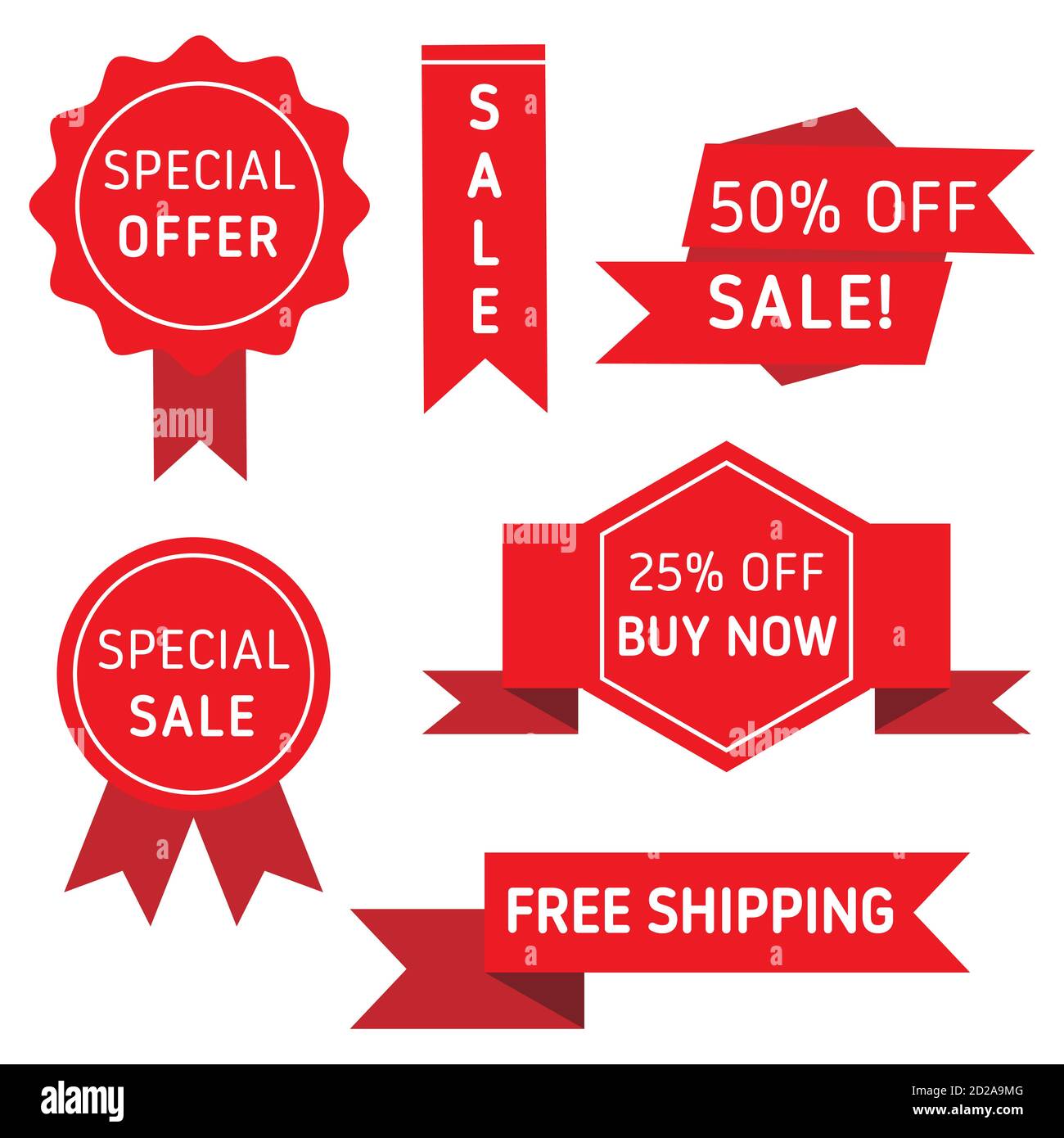 Sale promotion red banners icon set. Online store marketing badges ...