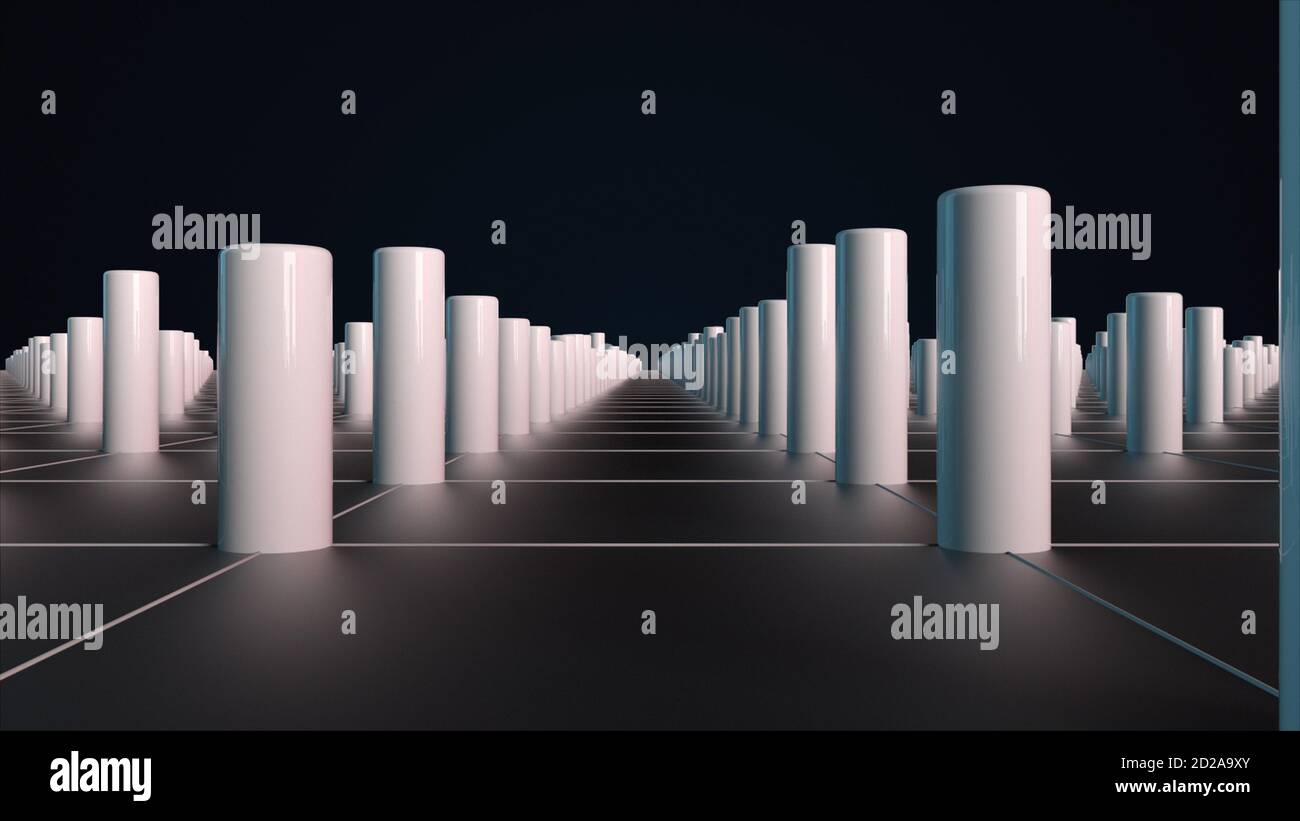 Plane with numerous repeating cylinders. Isometric background with ...