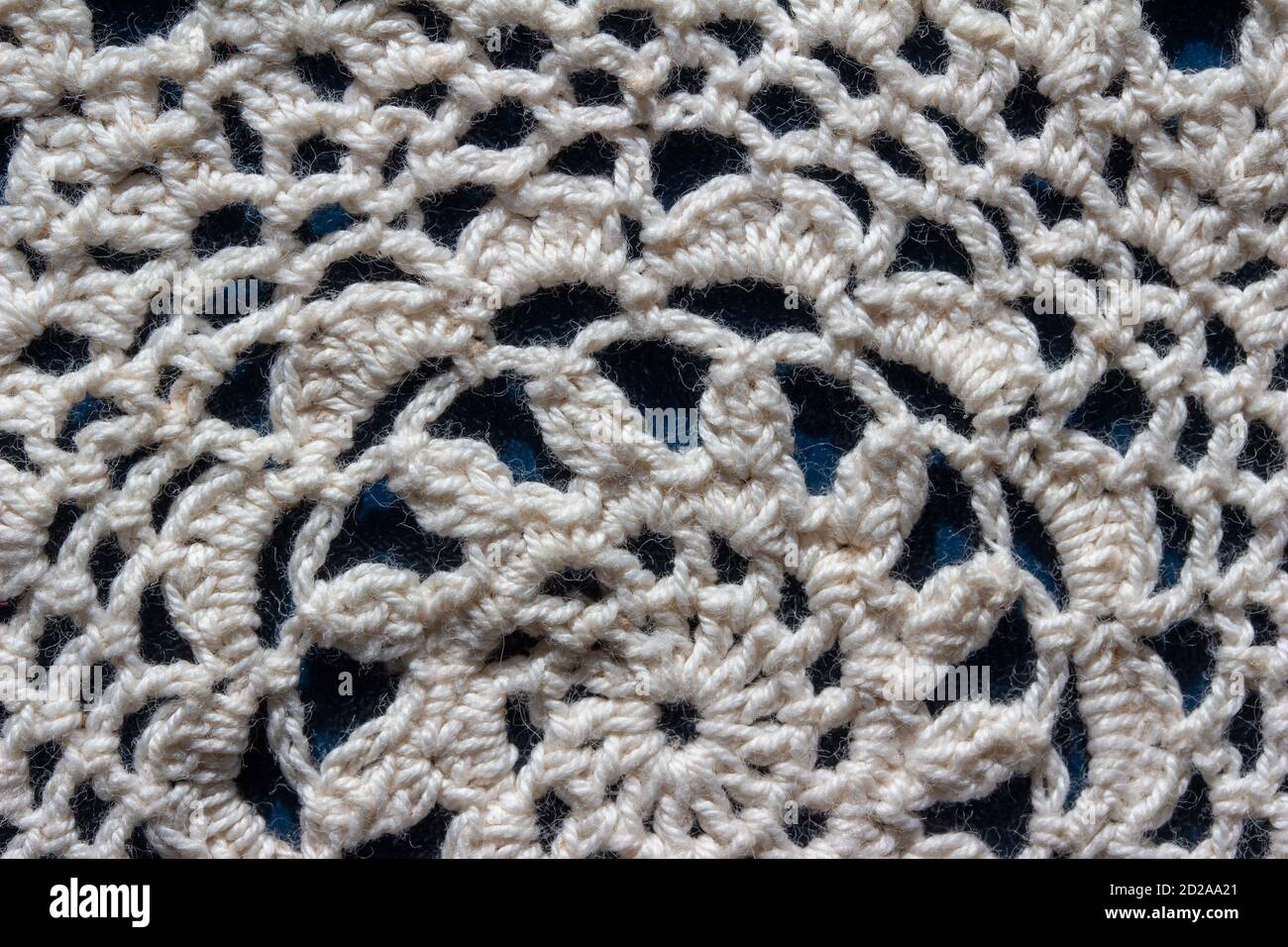 Full frame macro texture background of a white hand crocheted doily ...