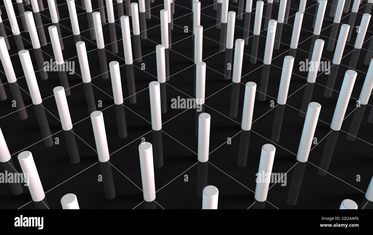 Plane with numerous repeating cylinders. Isometric background with ...