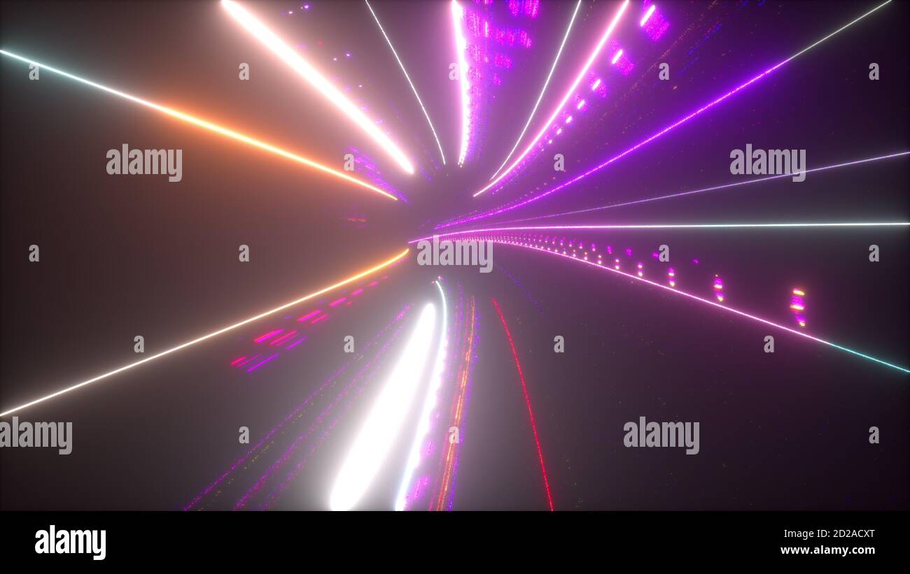 Speed of digital lights tunnel, computer generated. 3d rendering of ...