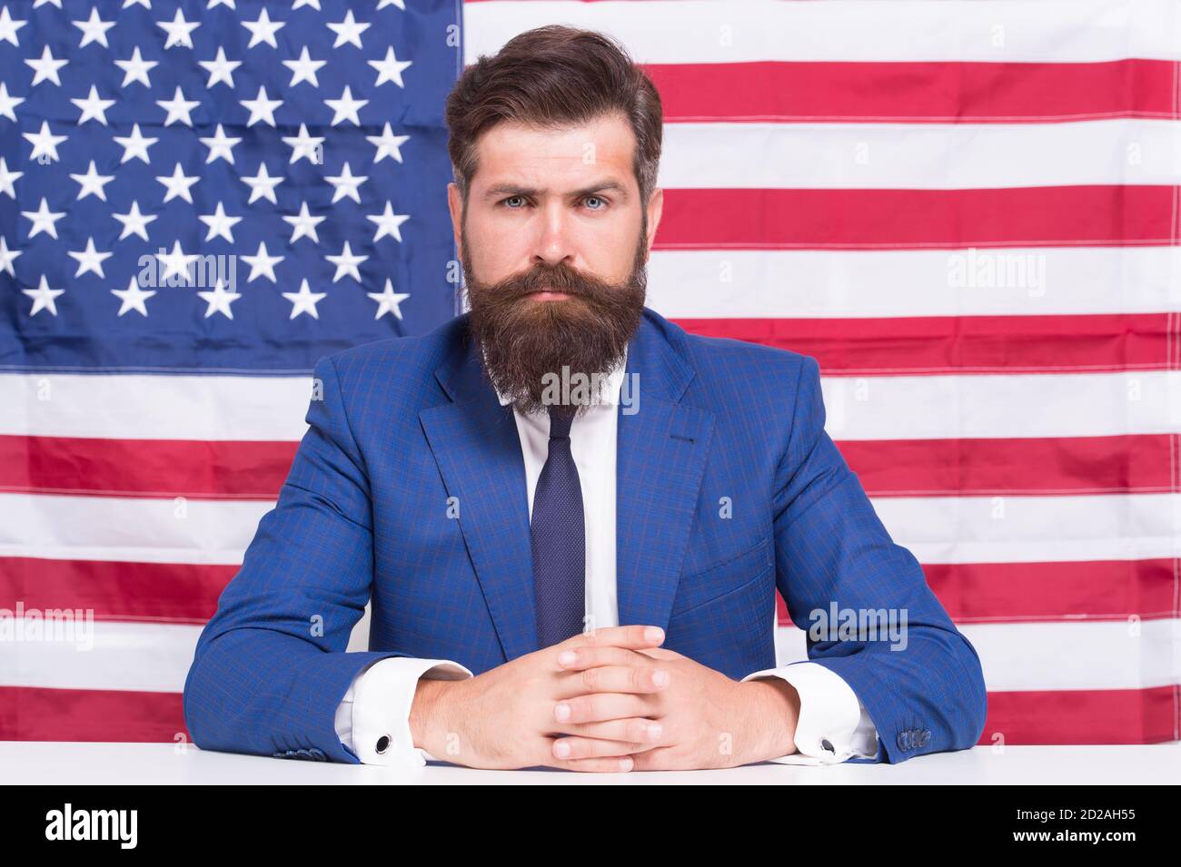 Man officiary placement working for american government USA flag ...