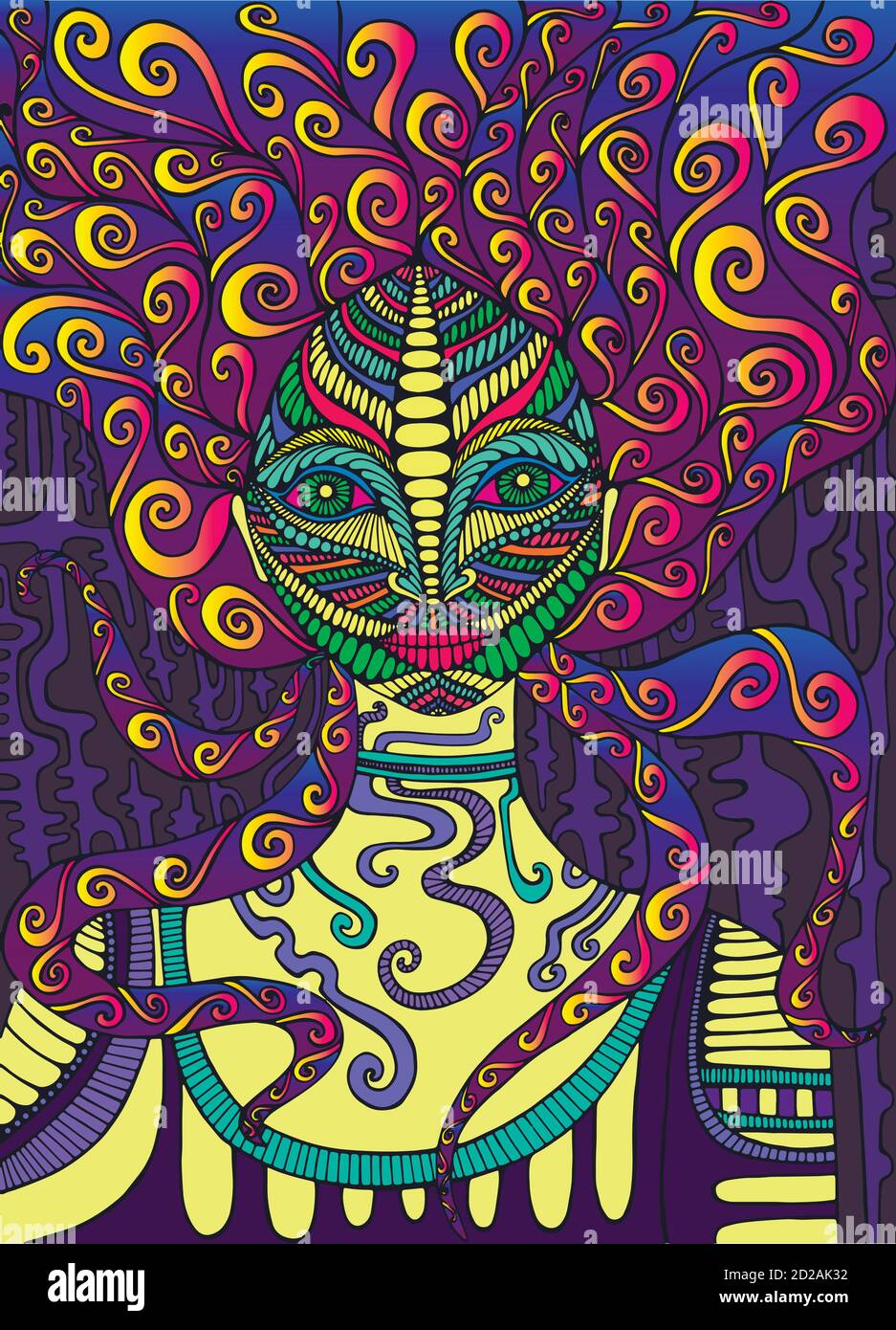 Psychedelic goddess, bright colors. Surreal fantasy doodle artwo Stock ...