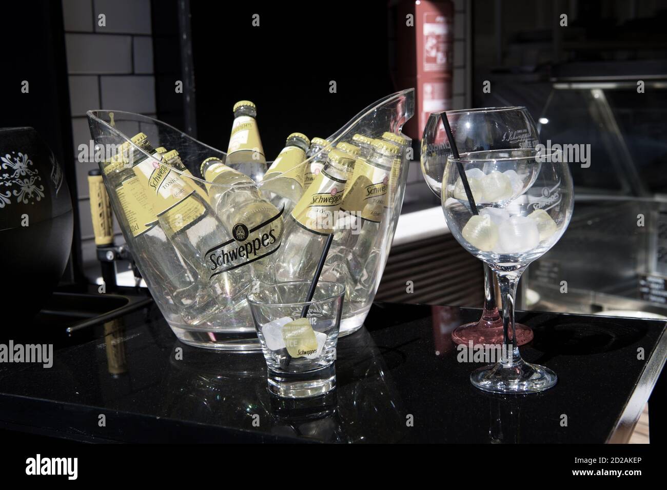 Key west, Fl, USA - March 30, 2016: Schweppes Tonic Water bottles ...