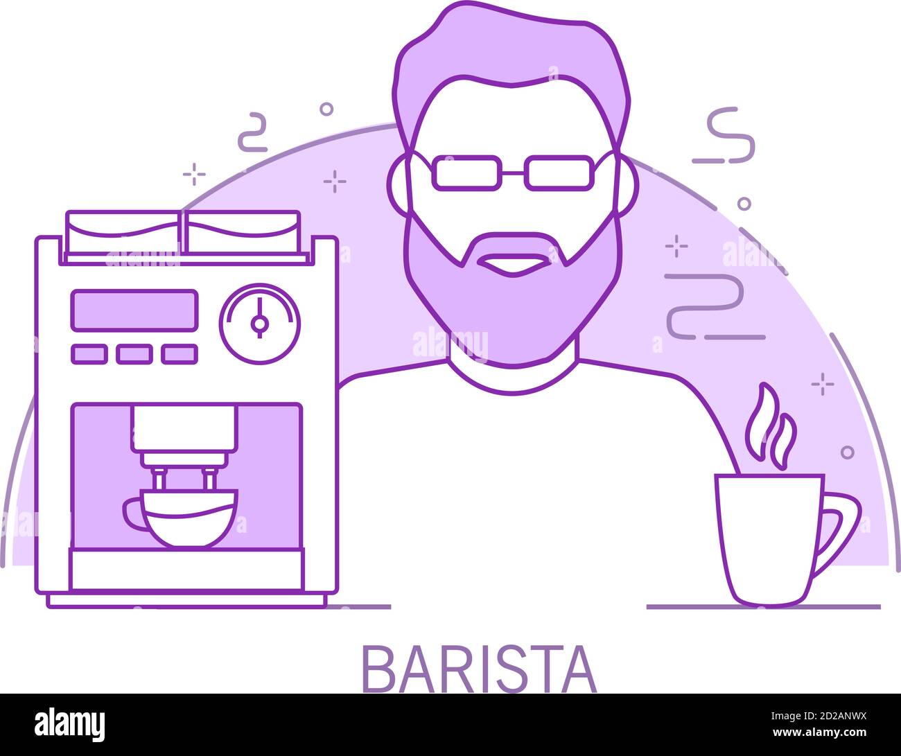Barista outline cartoon character with a coffee maker and a cup Stock ...