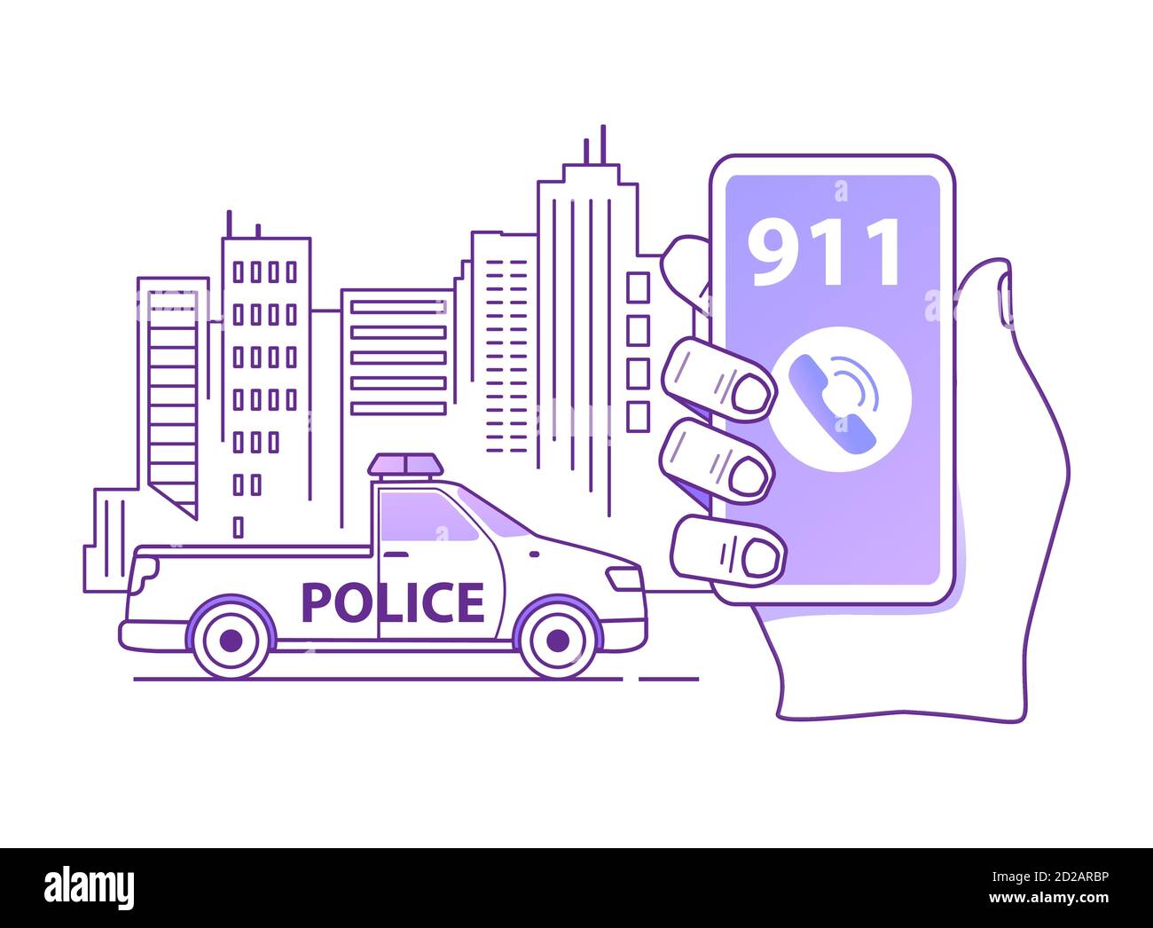 Calling a police patrol car. Hand holds smartphone Stock Vector Image ...