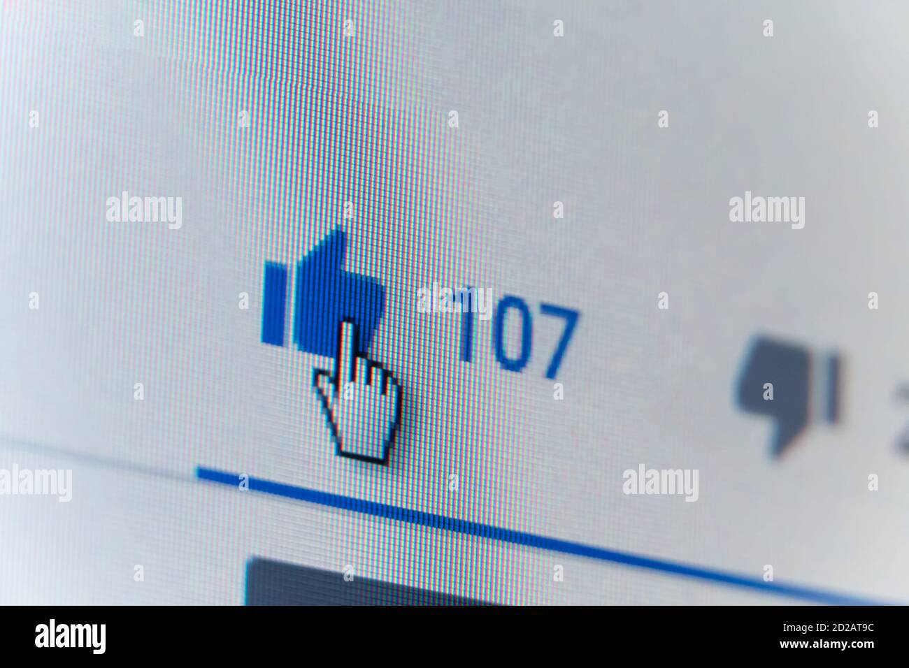 Mogilev, Belarus - March 22 2020: Cursor on the Thumbs up button close ...