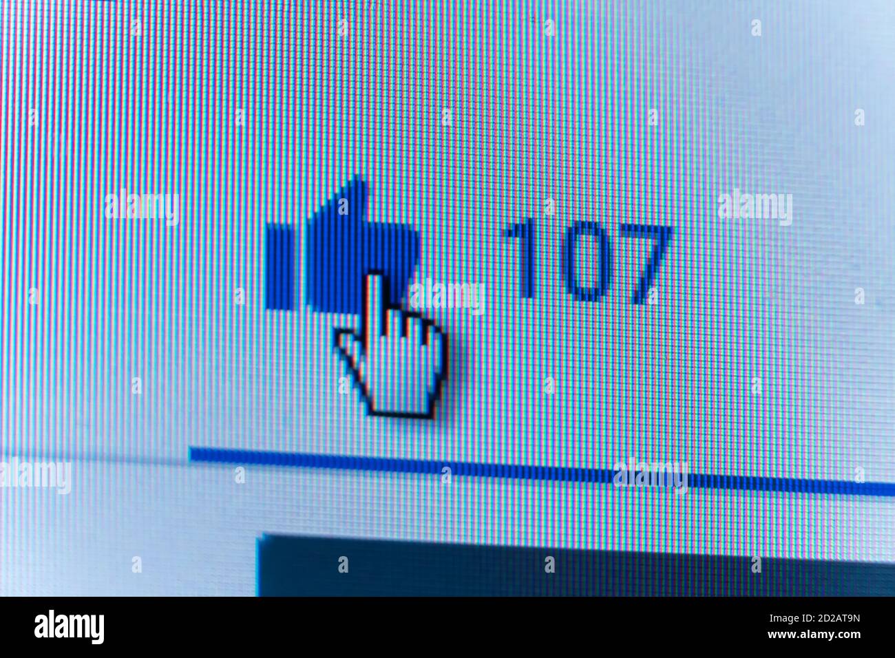 Mogilev, Belarus - March 22 2020: Cursor on the Thumbs up button close ...