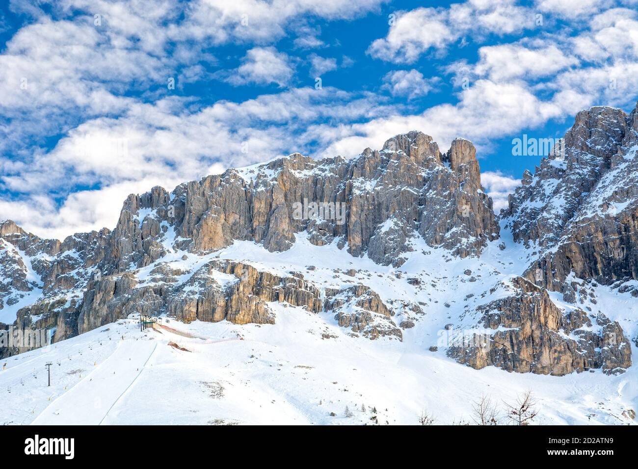 Ski slope in Dolomites mountains, Carezza / Karersee ski resort area ...