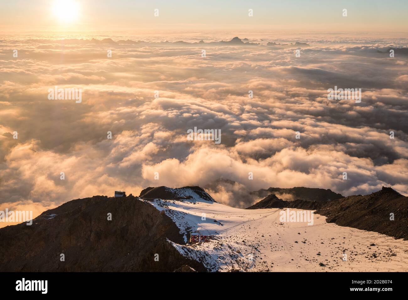 French Alps breathtaking "over the clouds" sunset sky landscape with a ...