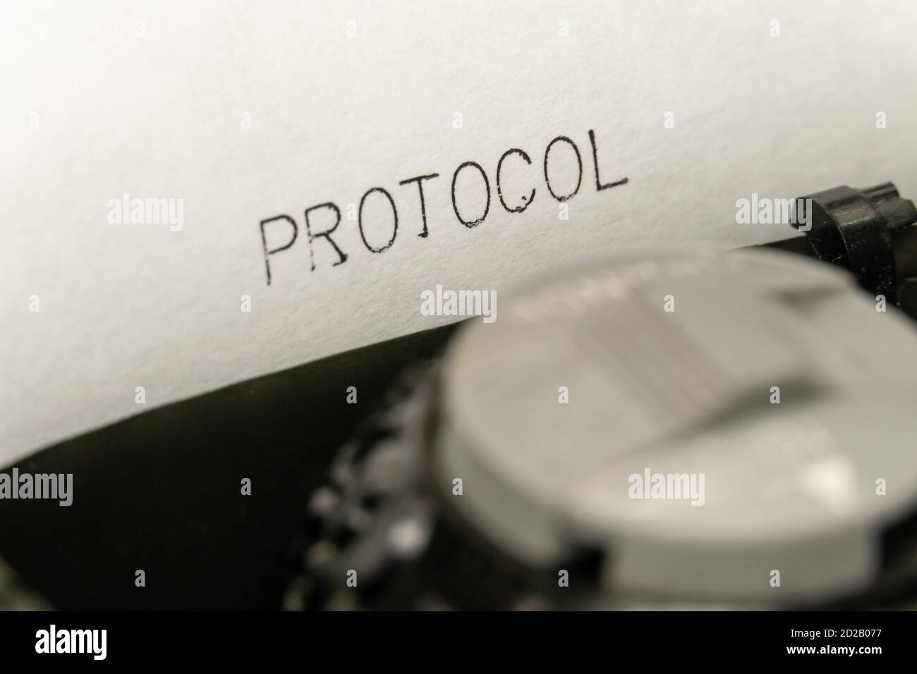 Close up printed text Protocol on an old typewriter Stock Photo - Alamy