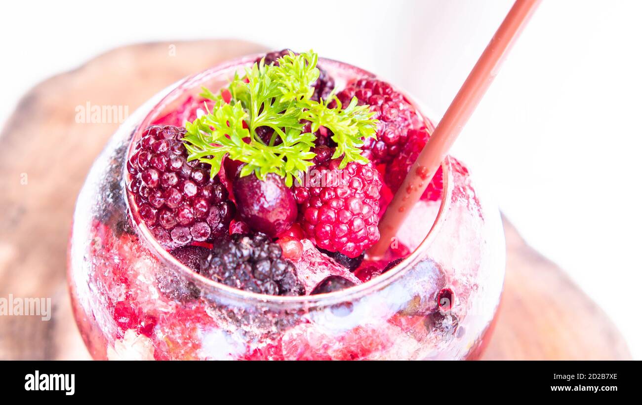 Selective focus red raspberry cocktail mocktail summer drink business ...