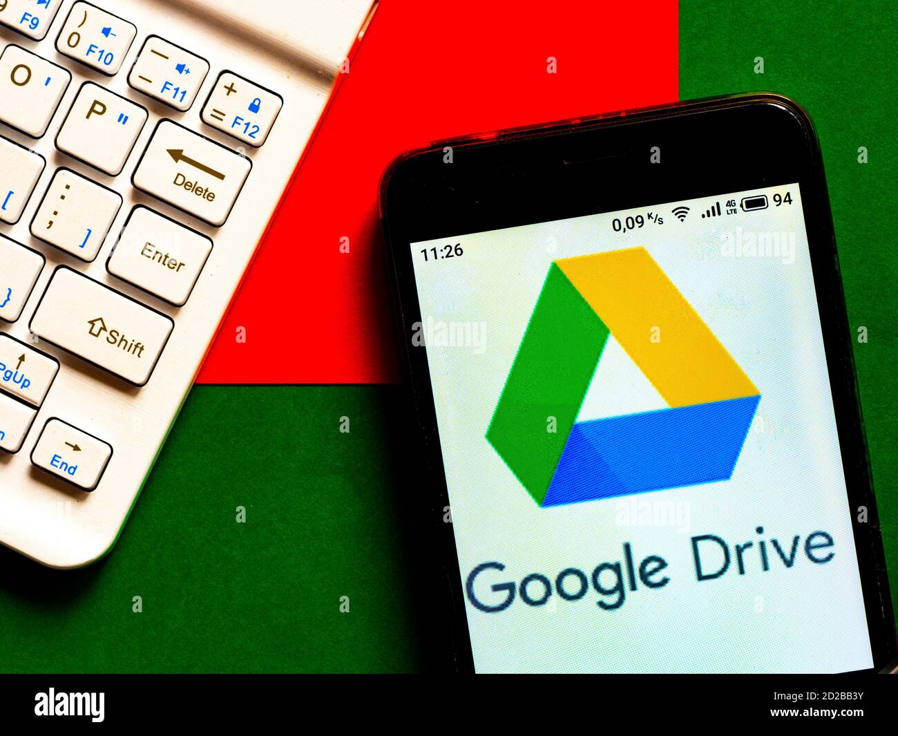 In this photo illustration a Google Drive logo seen displayed on a ...