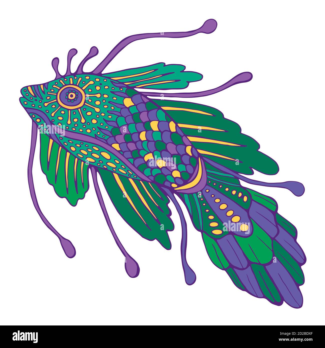 Fish line art design for coloring book for adult hi-res stock ...